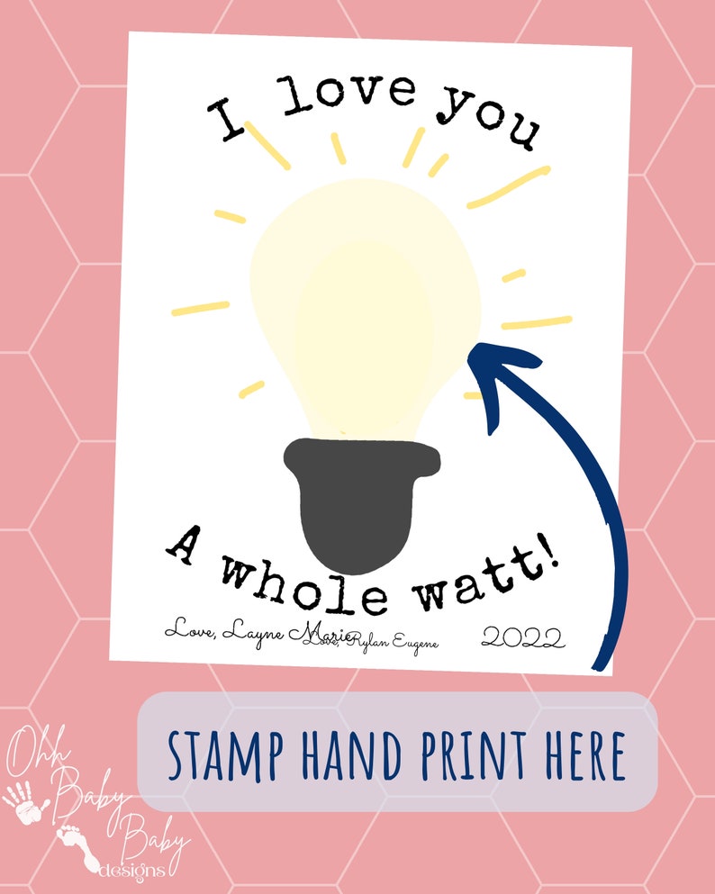 I Love You A Whole Watt Hand Print Card/hand Print Keepsake/ Custom ...