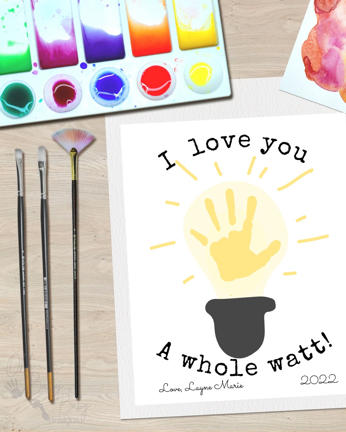 I Love You A Whole Watt Hand Print Card/hand Print Keepsake/ - Etsy