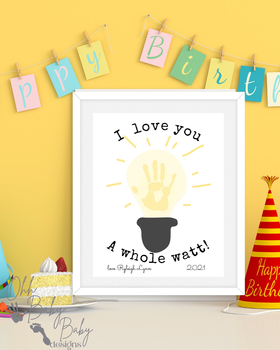 I Love You A Whole Watt Hand Print Card/hand Print Keepsake/ - Etsy