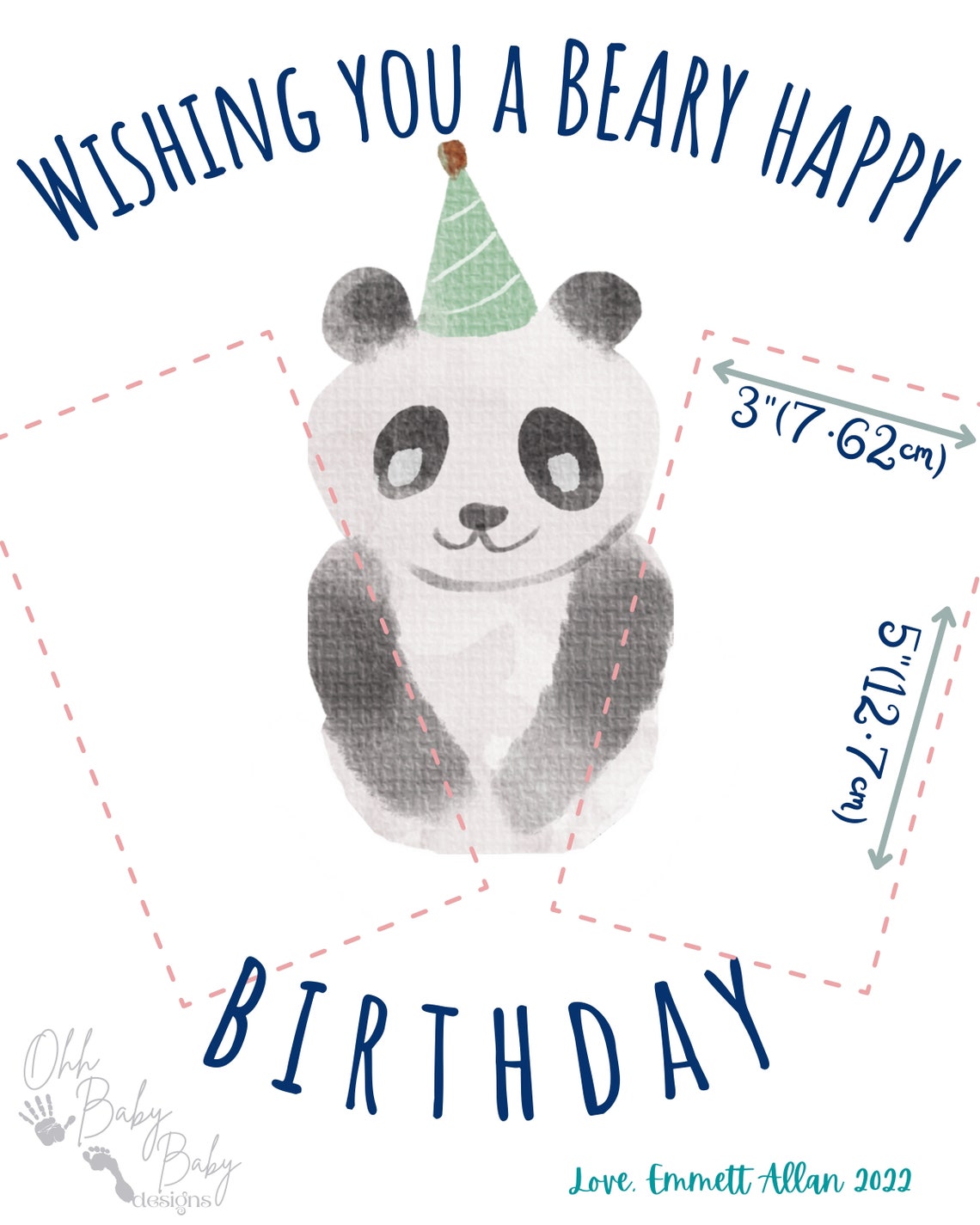 Wishing You A Beary Happy Birthday Foot Print Card/birthday - Etsy