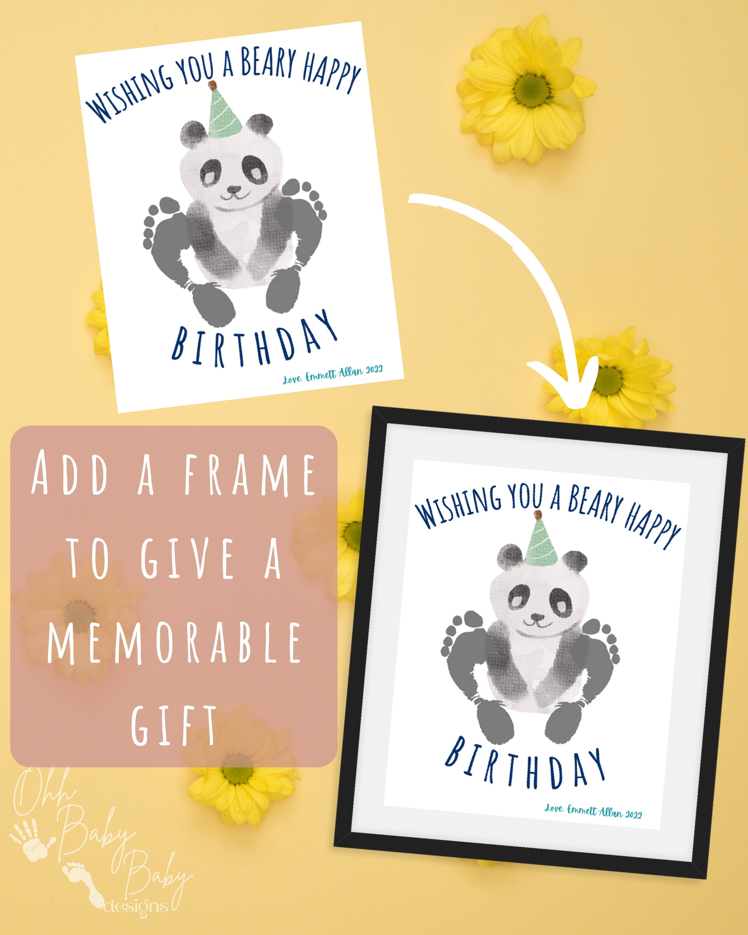 Wishing You A Beary Happy Birthday Foot Print Card/birthday Keepsake ...