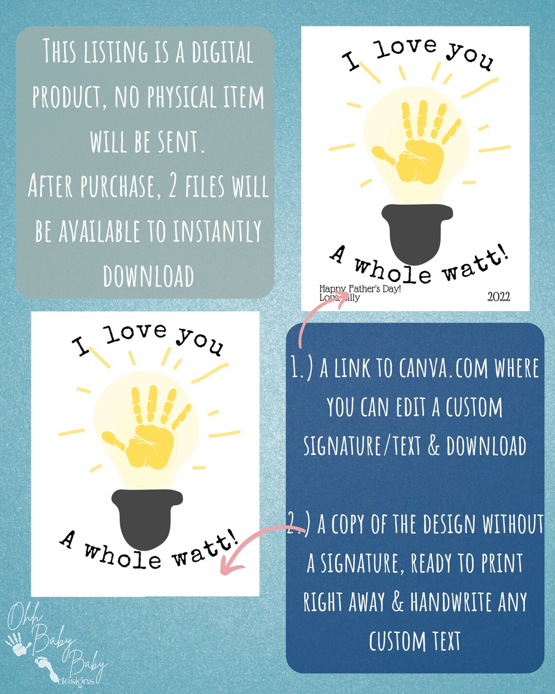 I Love You A Whole Watt Hand Print Father's Day Card/father's Day ...