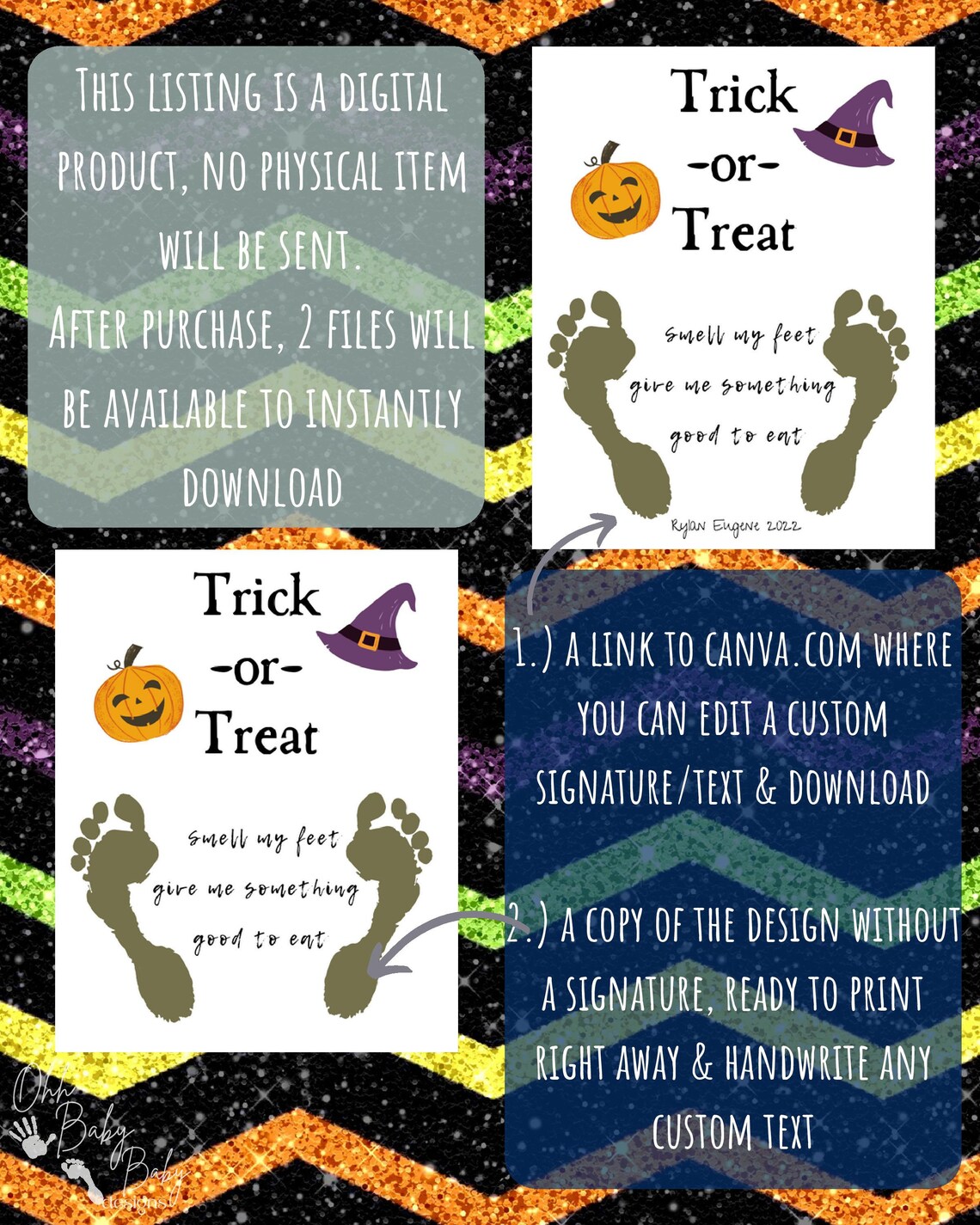 Trick or Treat Foot Print Halloween Keepsake/foot Print Keepsake/ Foot ...