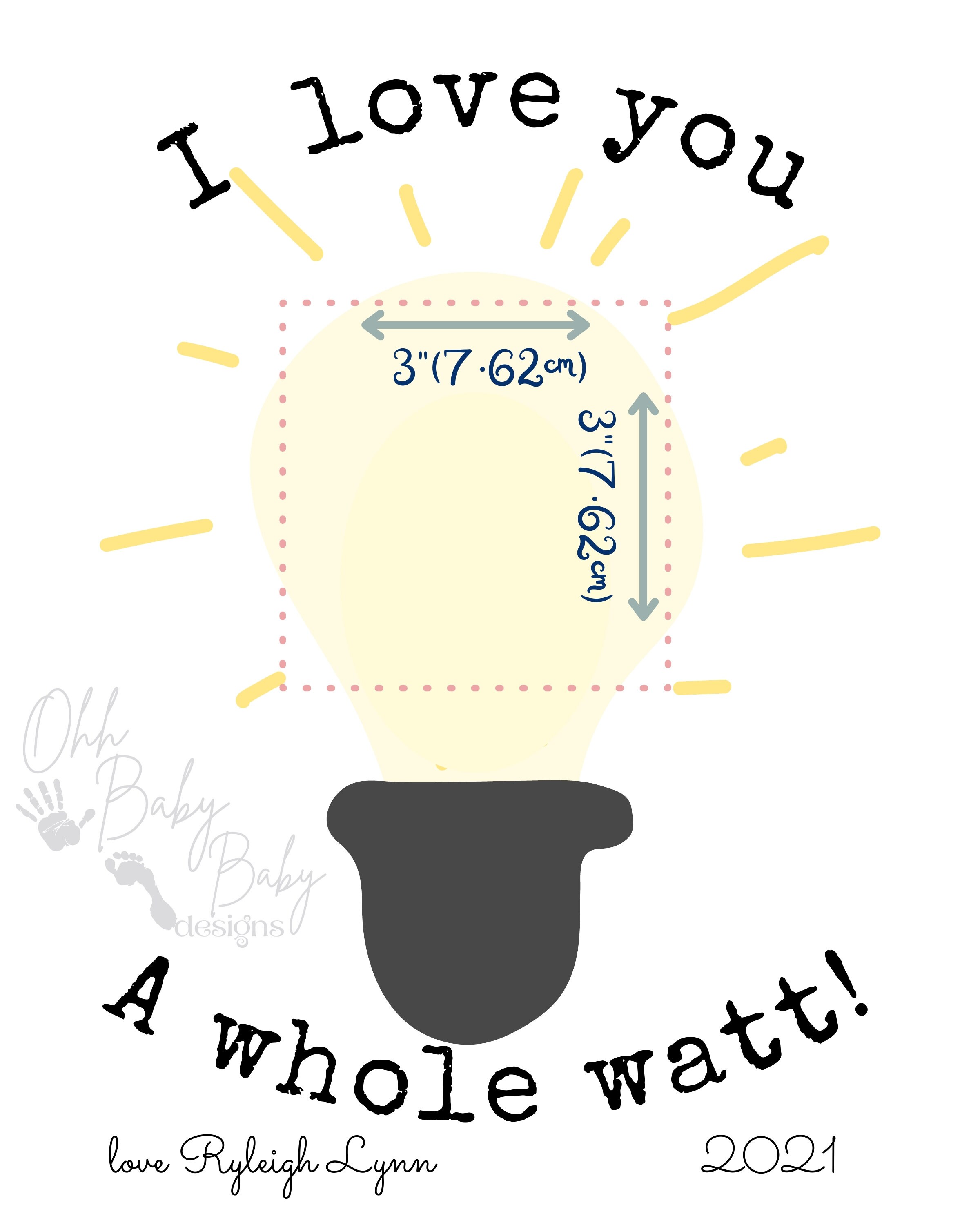 I Love You A Whole Watt Hand Print Card/hand Print Keepsake/ Custom ...