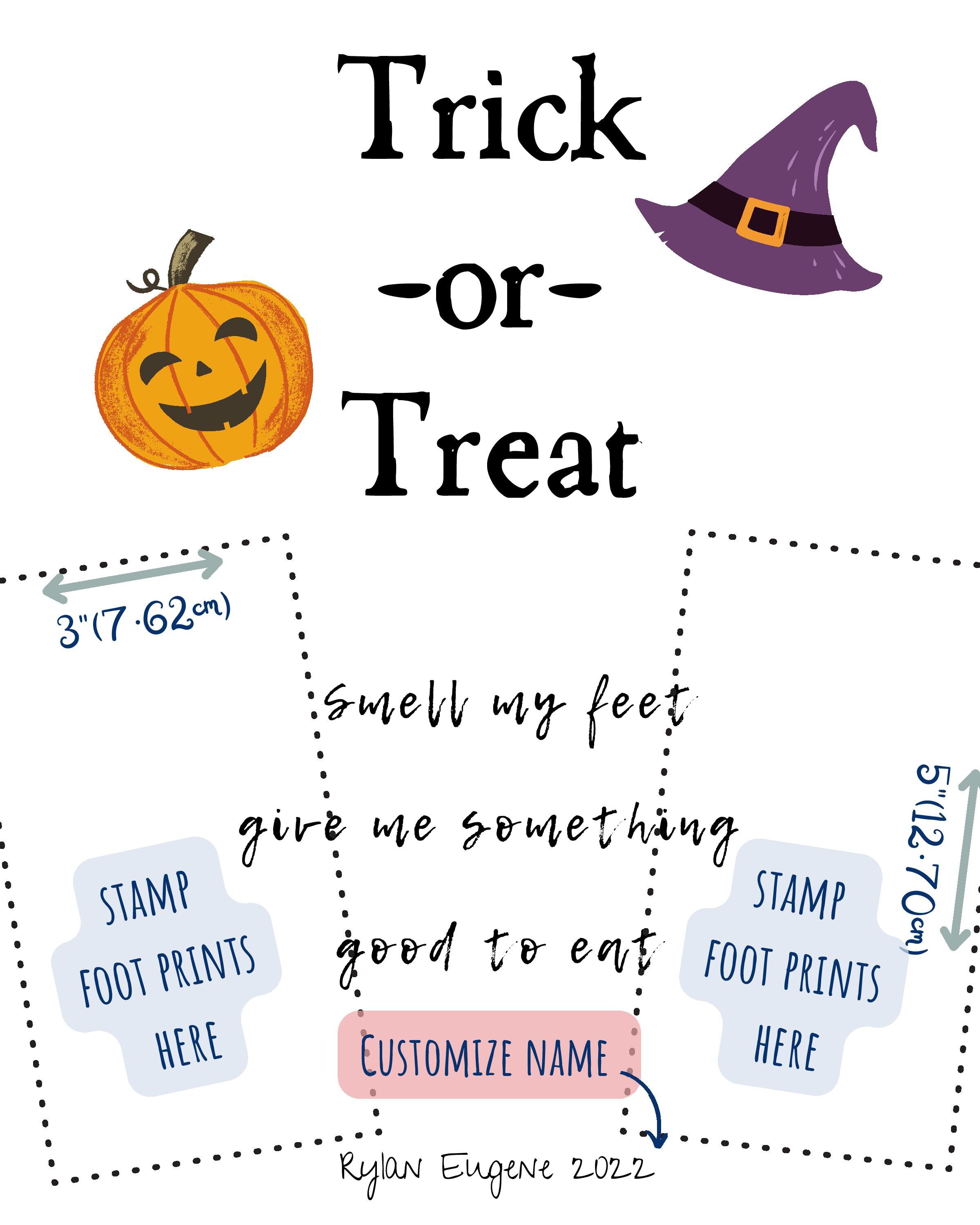 Trick or Treat Foot Print Halloween Keepsake/foot Print Keepsake/ Foot ...