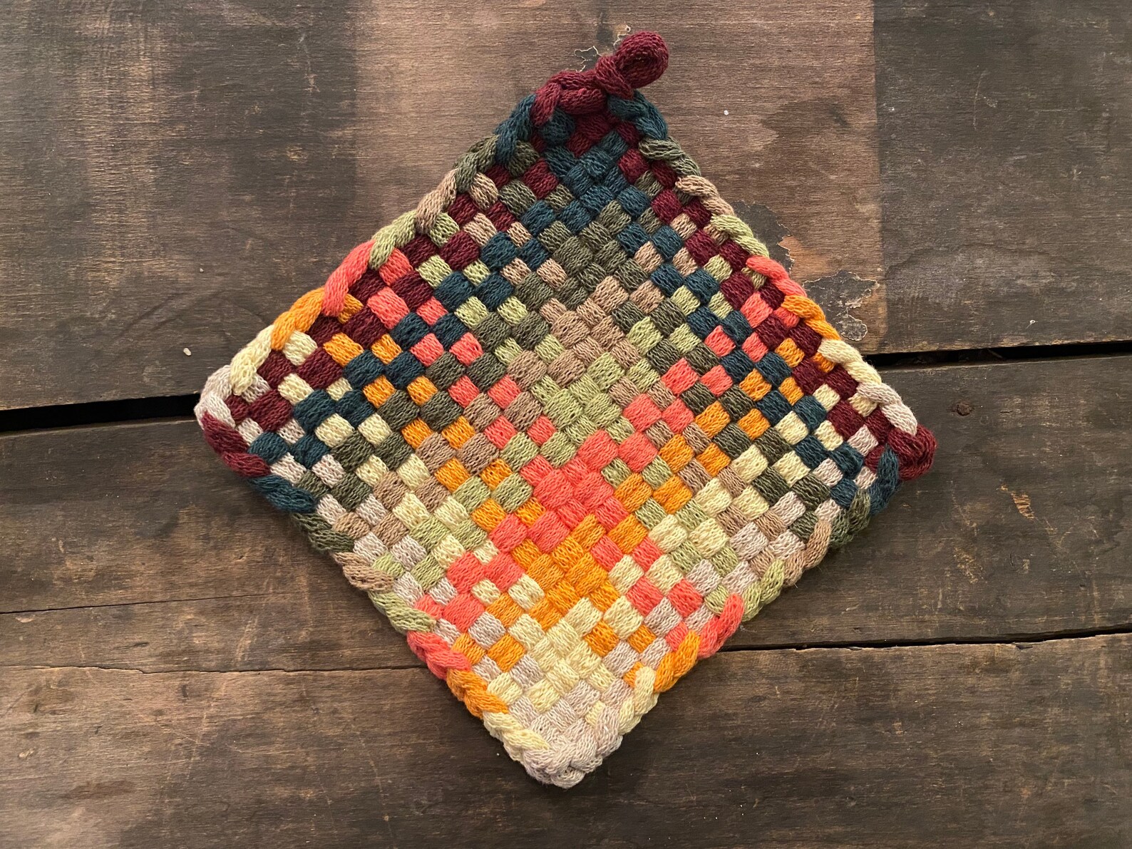 Pair of Hand Woven Potholders Nature / Sunset Colors Cotton - Etsy