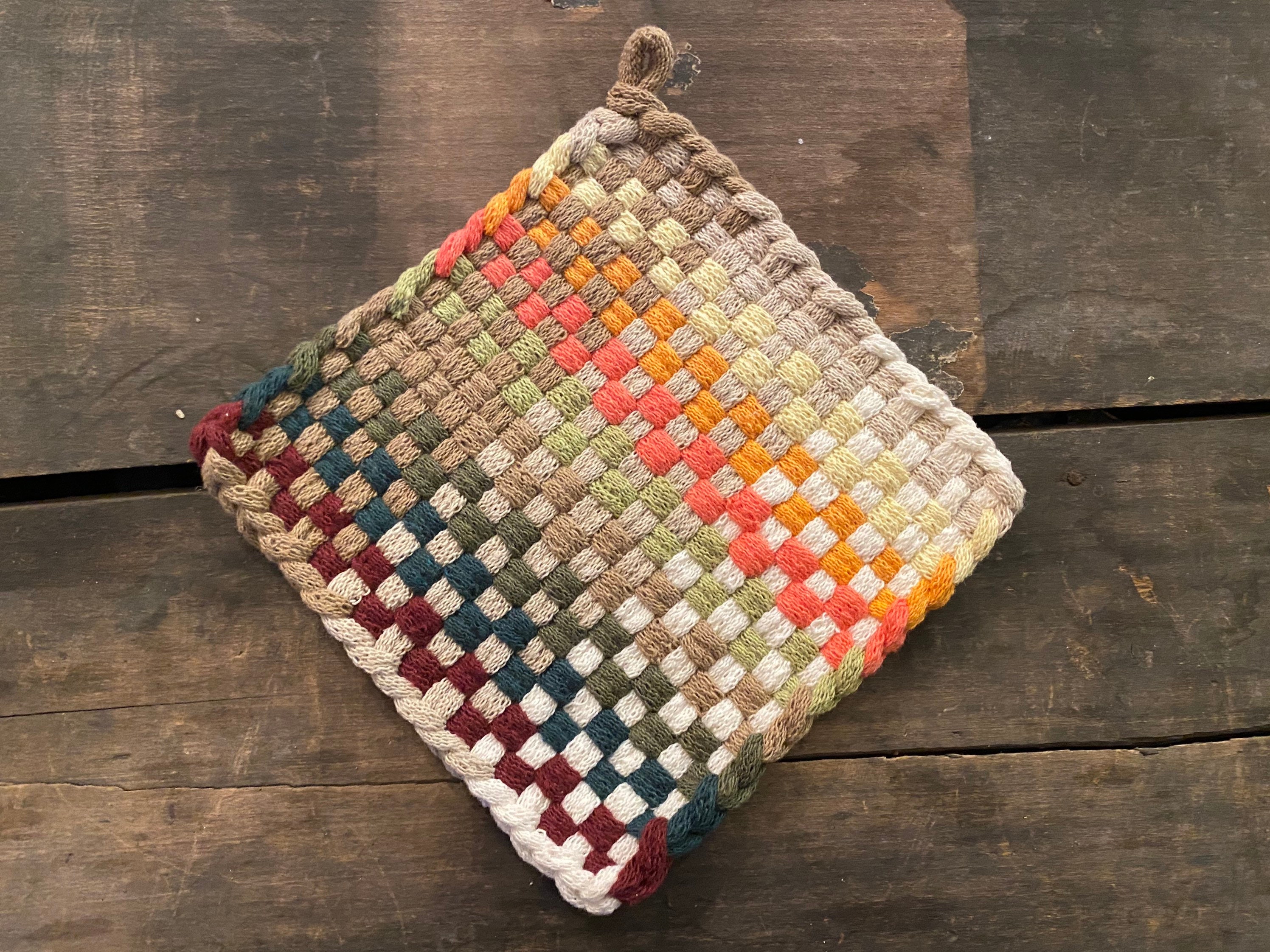 Pair of Hand Woven Potholders Nature / Sunset Colors Cotton - Etsy