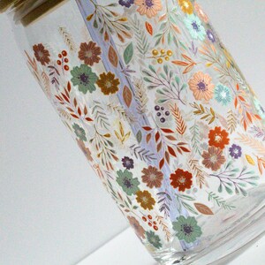 Multicolored Flower Glass Coffee Cup, Floral Gift, Ice Coffee Glass, 16 ...