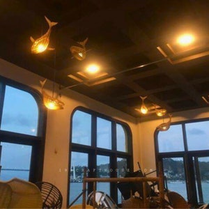 Whale Chandelier Light Wooden Ceiling Hanging Lamp Coastal - Etsy