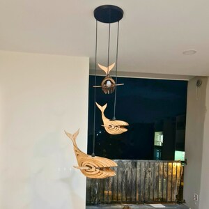 Whale Chandelier Light Wooden Ceiling Hanging Lamp Coastal - Etsy