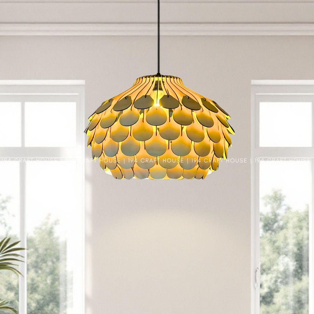 Modern Wood Pendant Light: Scallop Layered Ceiling Lamp - Etsy