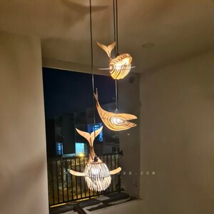 Whale Chandelier Light Wooden Ceiling Hanging Lamp Coastal - Etsy