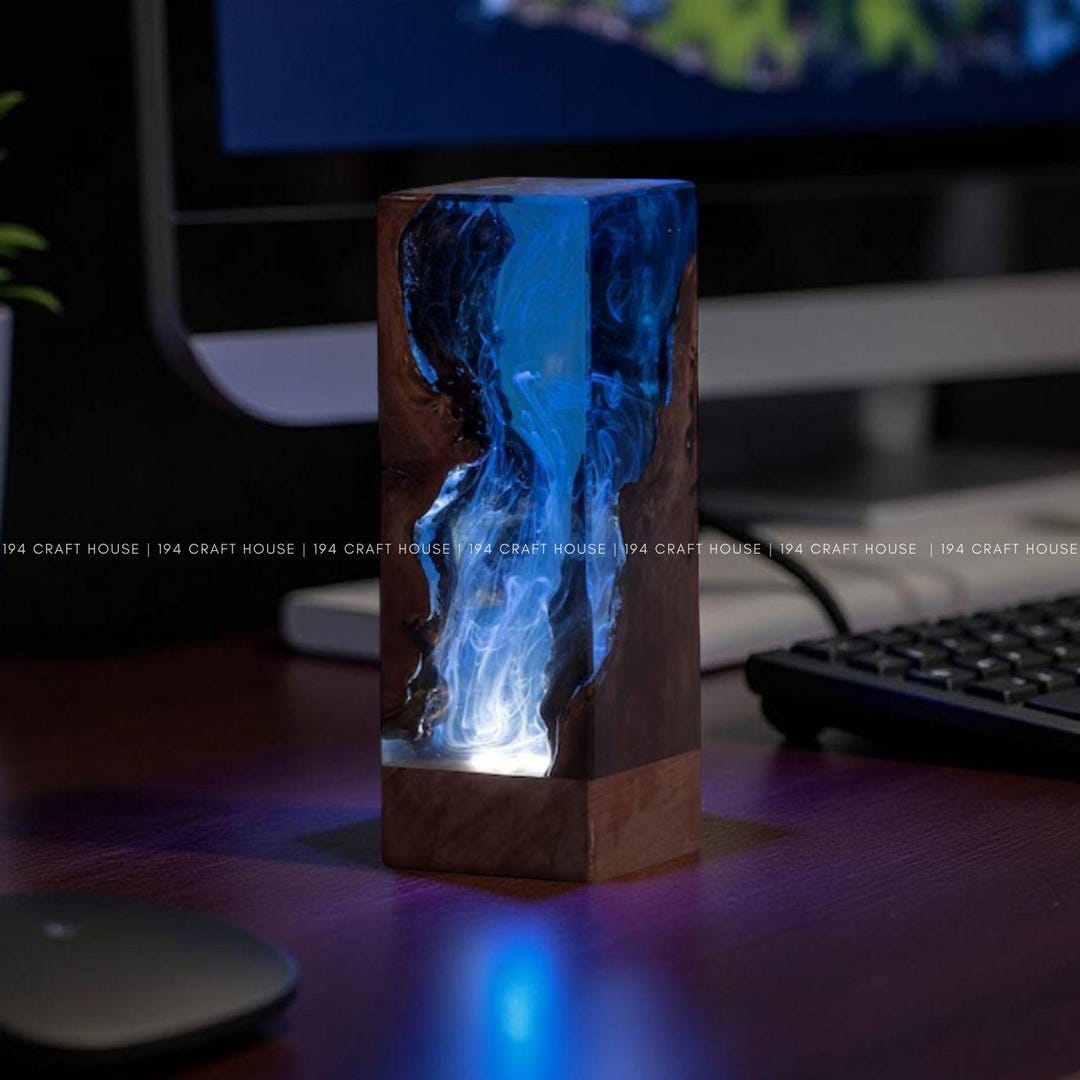Ocean Resin Lamp: Handmade Wood Night Light, Coastal Decor - Etsy