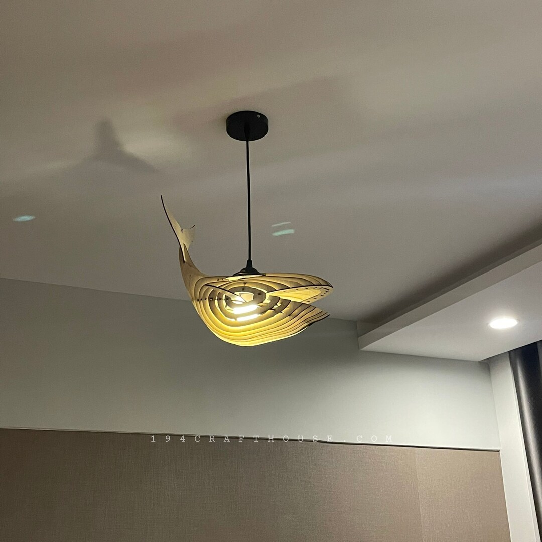 Whale Chandelier Light Wooden Ceiling Hanging Lamp Coastal - Etsy