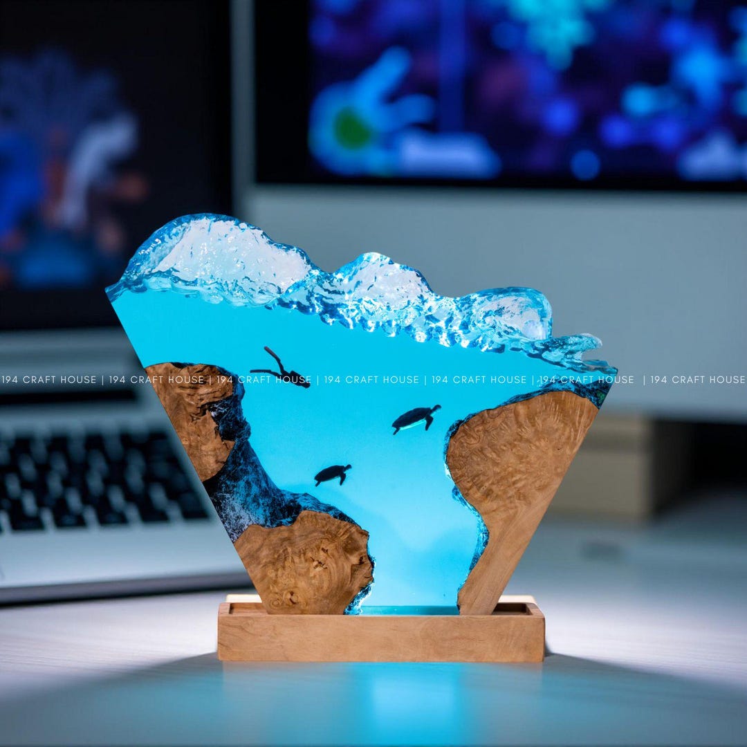 Resin Turtle Lamp and Scuba Driver, Ocean Epoxy Lamp, Custom Night ...