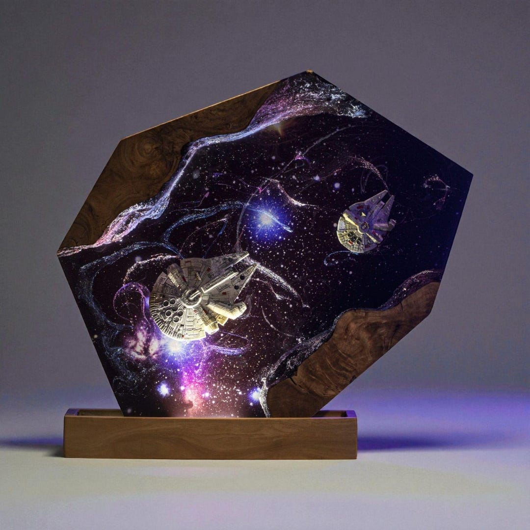 Handcrafted Interstellar Resin Lamp: Spaceship Galaxy Desk or Table ...