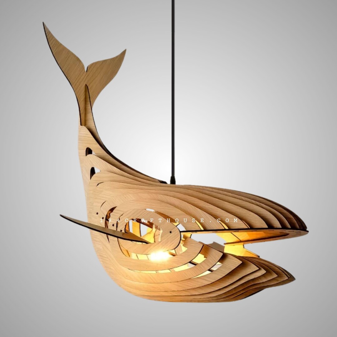 Whale Pendant Light for Kitchen Island, Wooden Whale Lamp Shade Ceiling ...