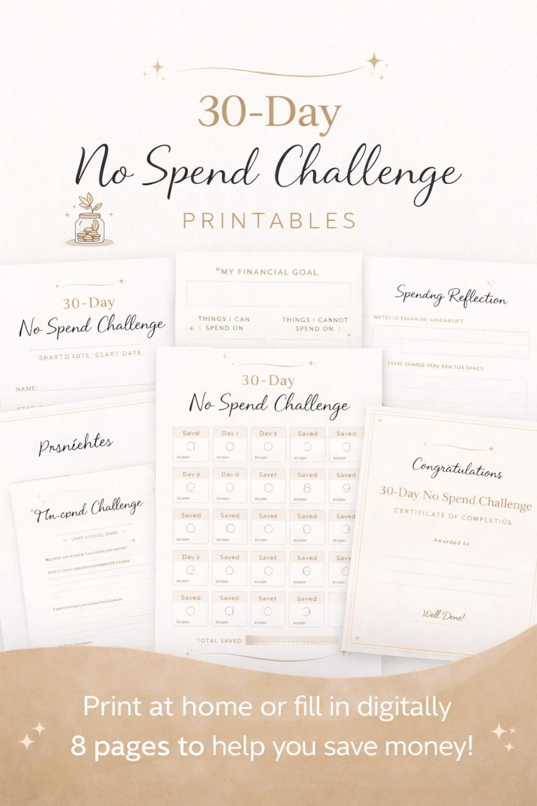 30-day No Spend Challenge Tracker • Savings Budget Planner (digital ...