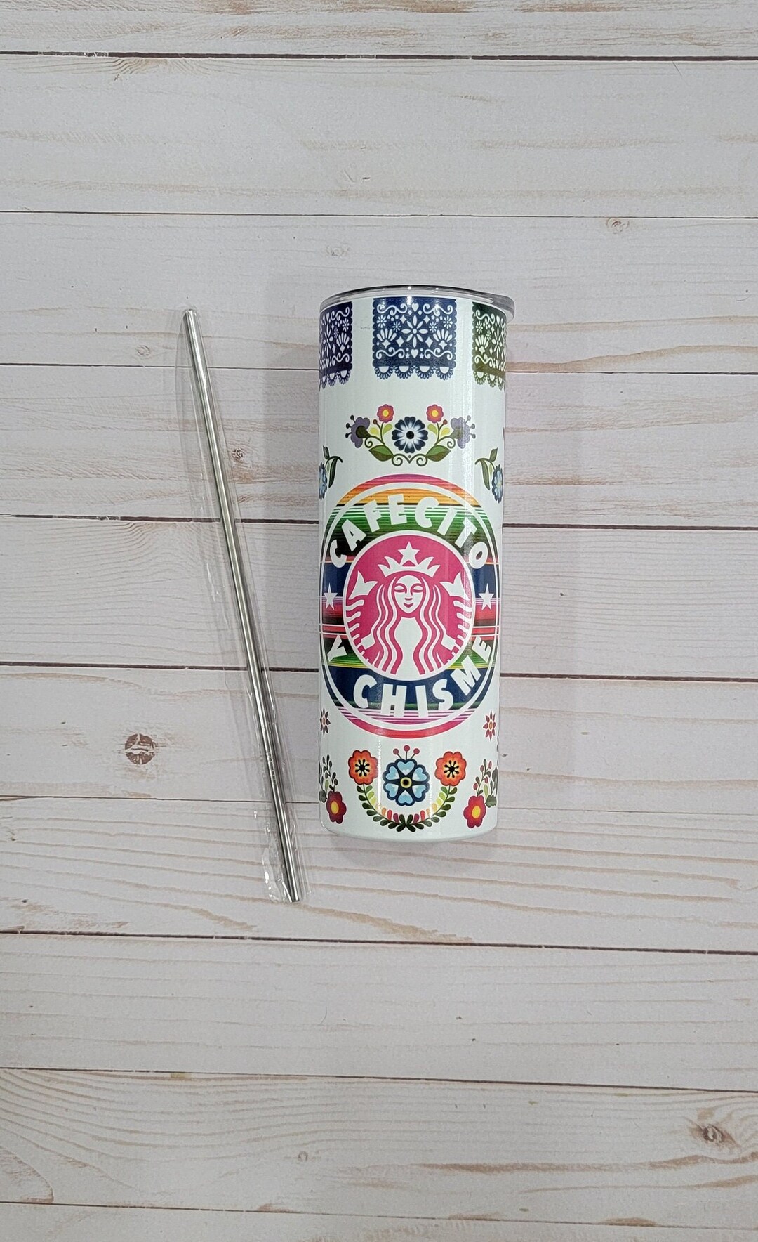 Cafecito Y Chisme 20oz Skinny Tumbler, Colorful Mexican Theme Tumbler ...