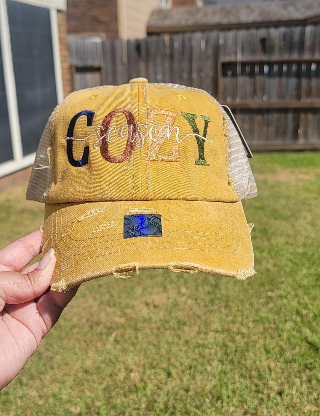 Cozy Season Embroidery Distress Cap, Fall Cozy Season Distress Hat ...