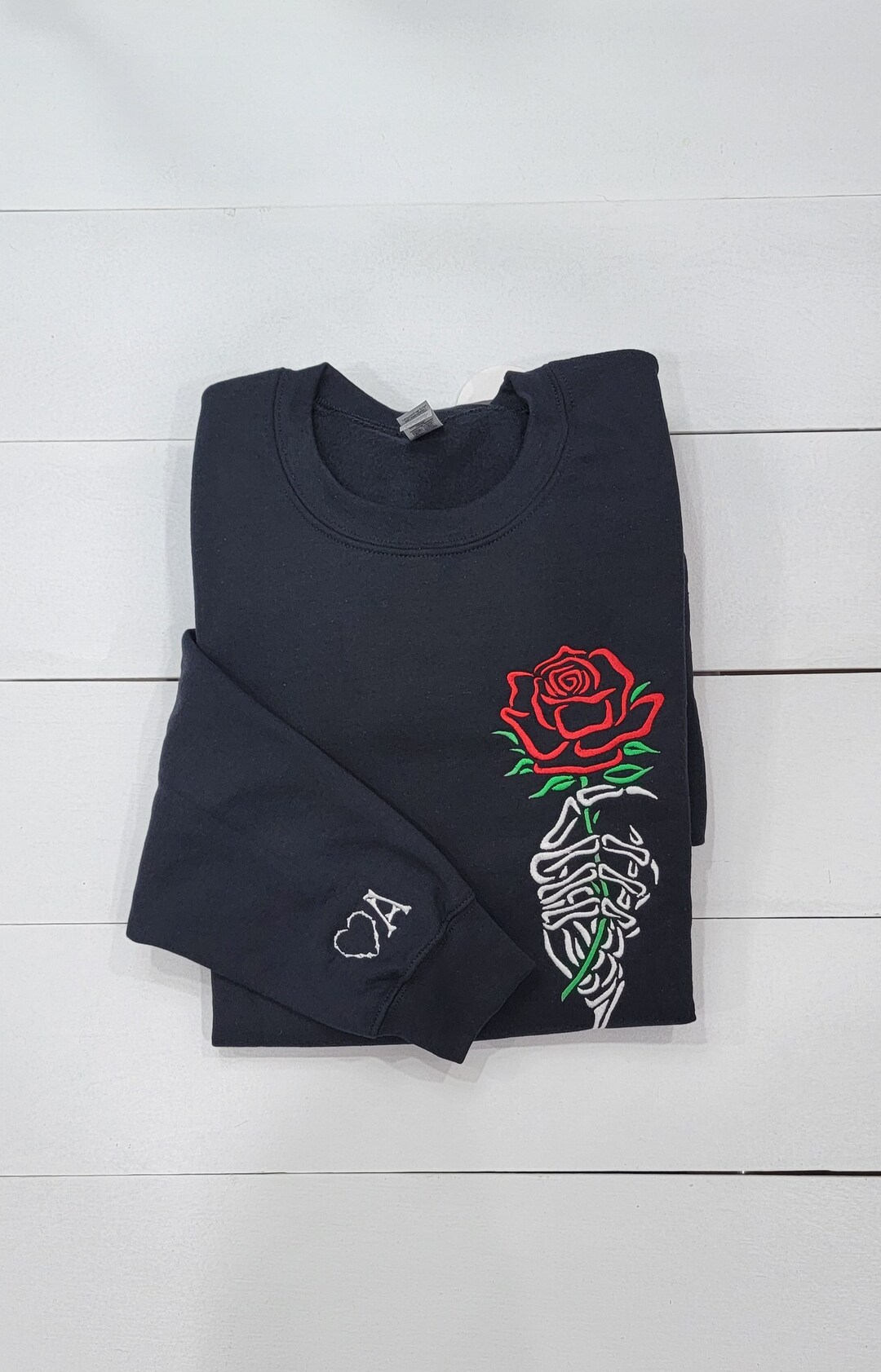 Skeleton Hand Rose Embroidered Sweater With Personalized Initials ...