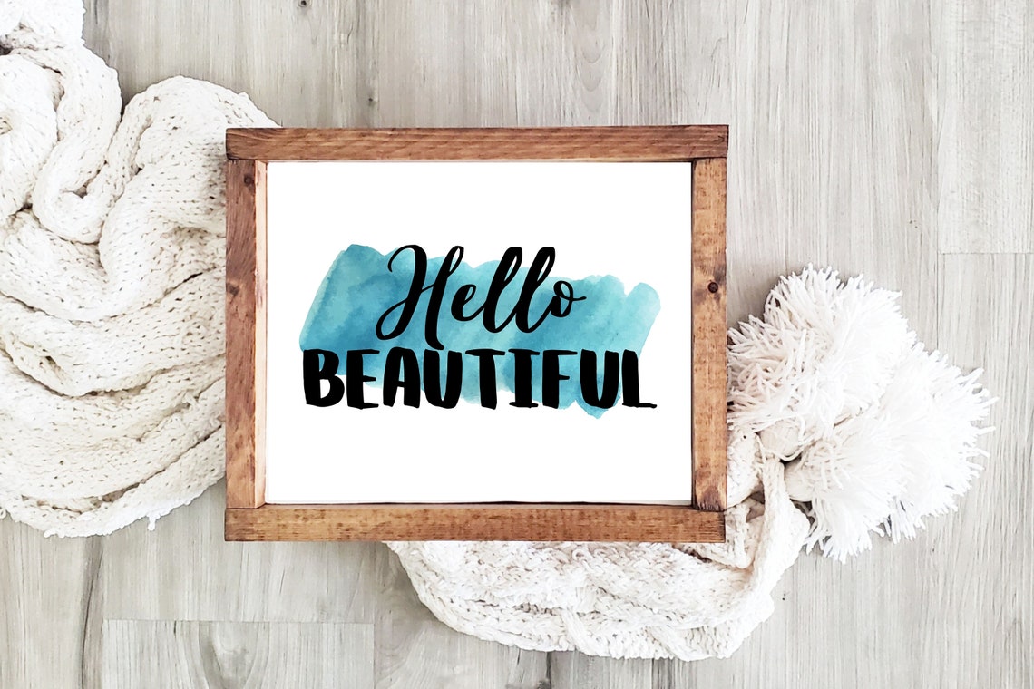 Hello Beautiful Teal Printable Wall Art Instant Download Positive Wall ...