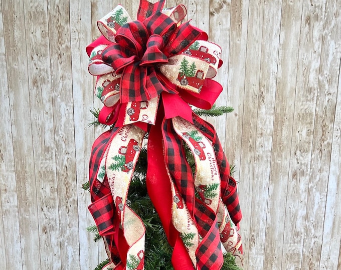 Rustic Christmas Tree Topper. Christmas Tree Bows. Red Truck Bow ...