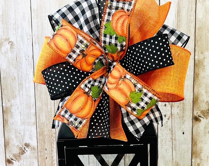 Black and White Gingham Fall Decor, Pumpkin Bow, Fall Bow, Autumn ...