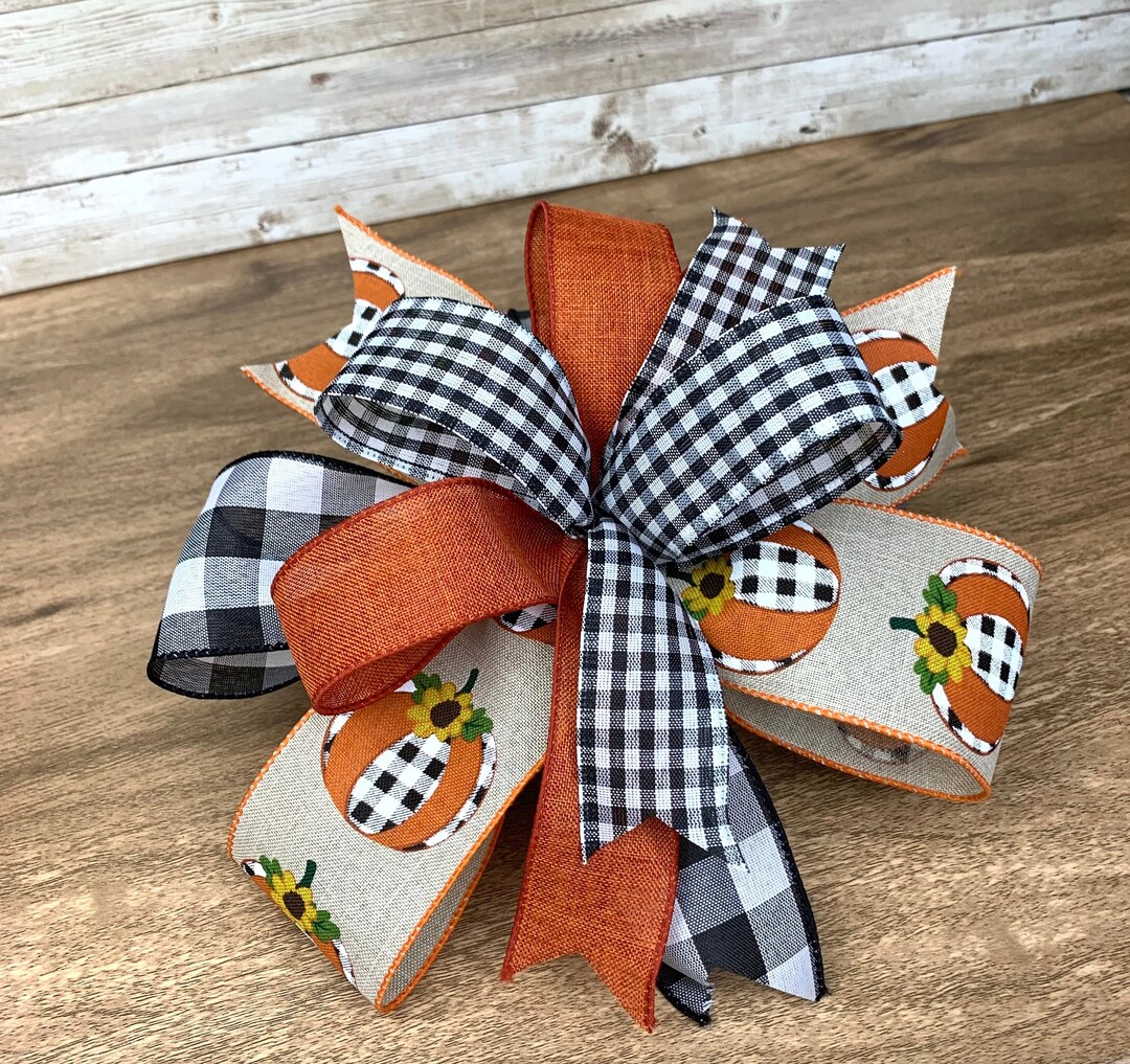 Fall Lantern Bow, Pumpkin Lantern Bow, Autumn Bow, Buffalo Check Bow ...