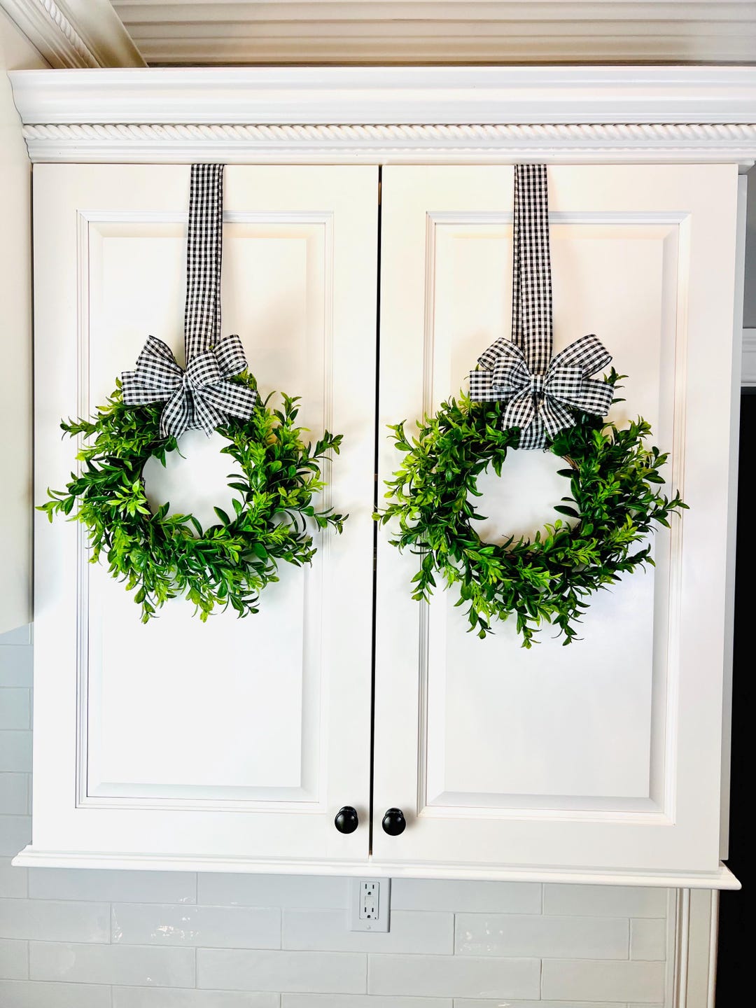 Mini Cabinet Wreath, Farmhouse Wreath, Greenery Wreath, Kitchen Cabinet ...
