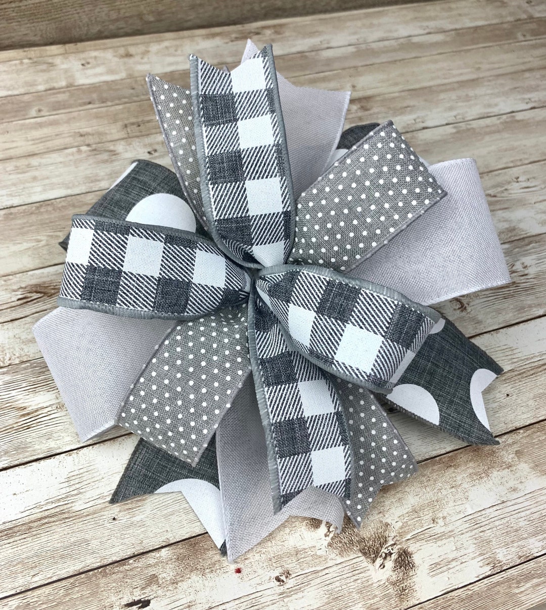Grey Lantern Bow, Grey Trellis Bow, Farmhouse Lantern Bow, Wreath Bow ...