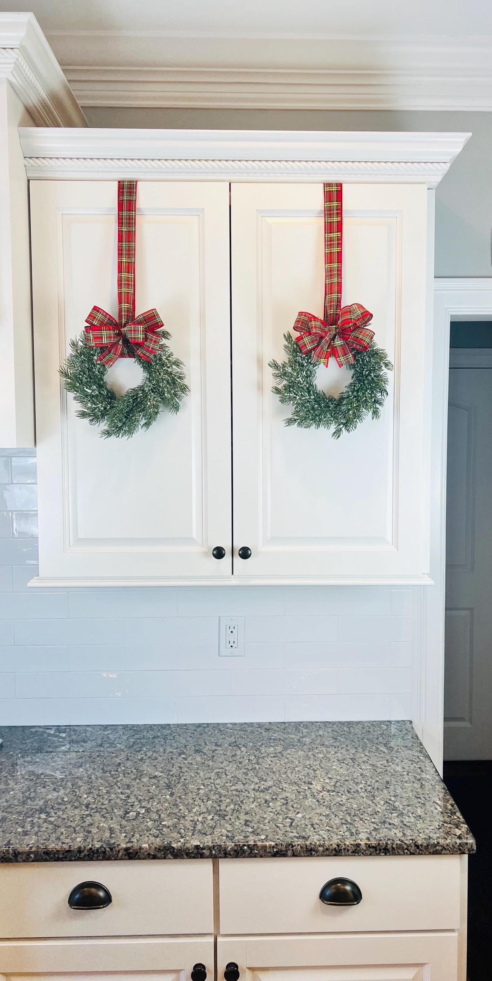 Mini Christmas Cabinet Wreath: Flocked Evergreen, Handmade Bow - Etsy