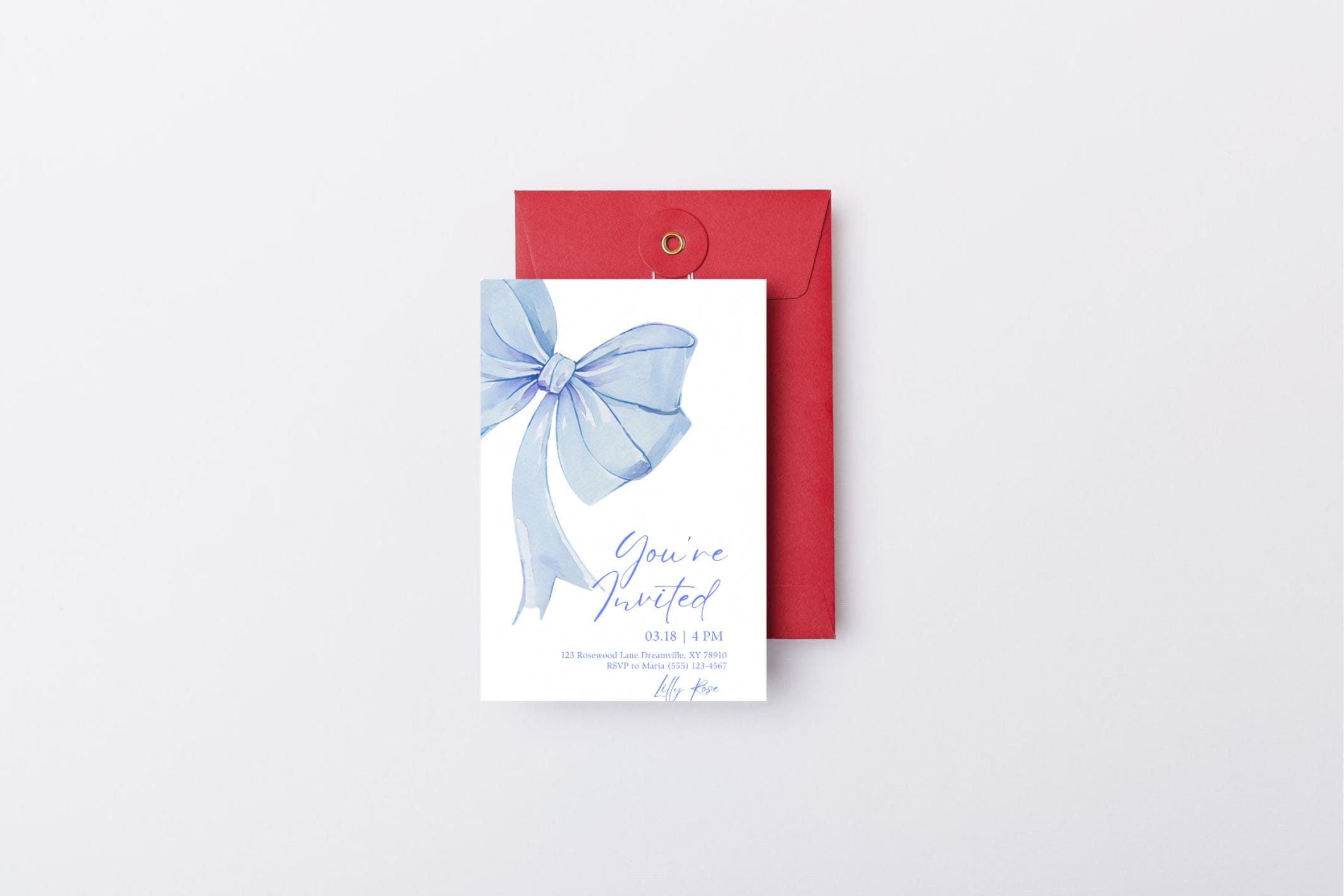 Editable Coquette Bow Invitation - Etsy