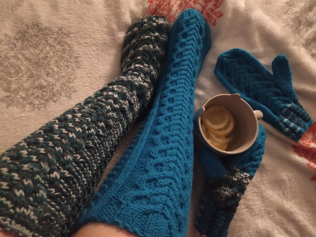 Cosy Matching Handmade Knee Socks and Mitten Set - Etsy