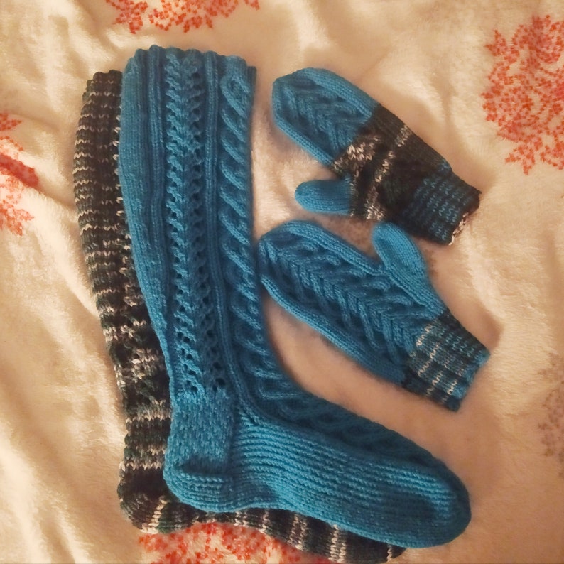 Cosy Matching Handmade Knee Socks and Mitten Set - Etsy