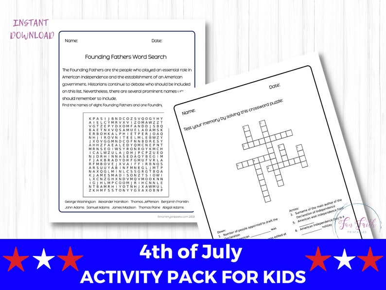 4th of July Activity Sheets, Fourth of July Printable, 4th of July ...