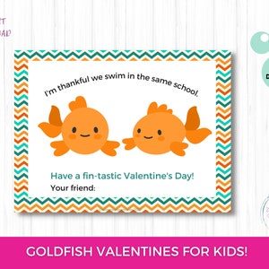 Goldfish Valentines, Valentine's Cards for Kids, Printable Valentine's ...