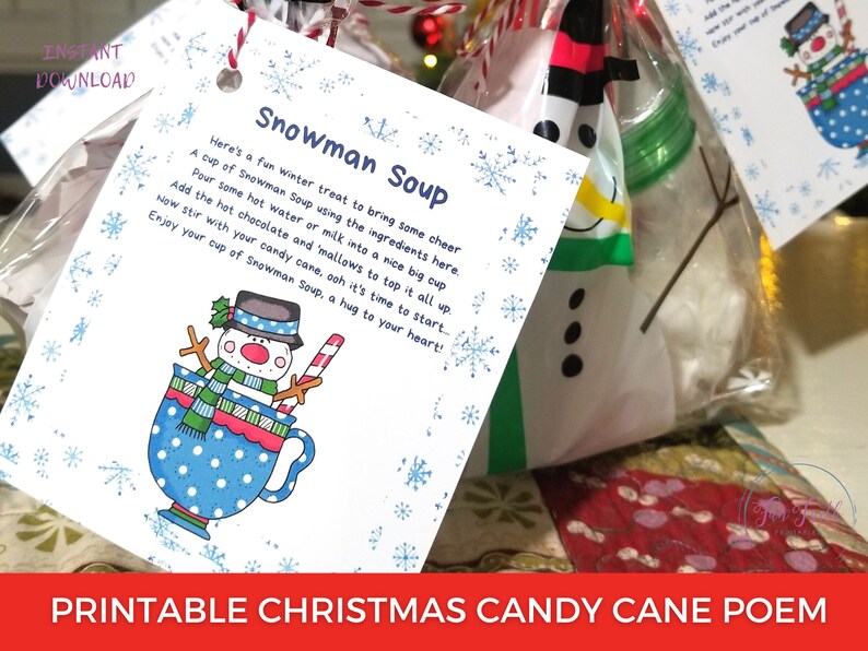 Snowman Soup Poem Tags, Christmas Hot Chocolate Treat (digital Download ...