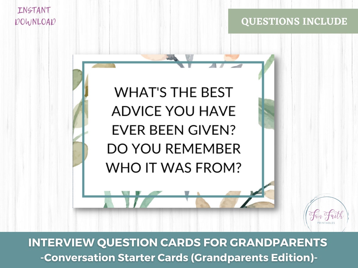 Conversation Cards for Grandparents, Interview Question Cards for ...
