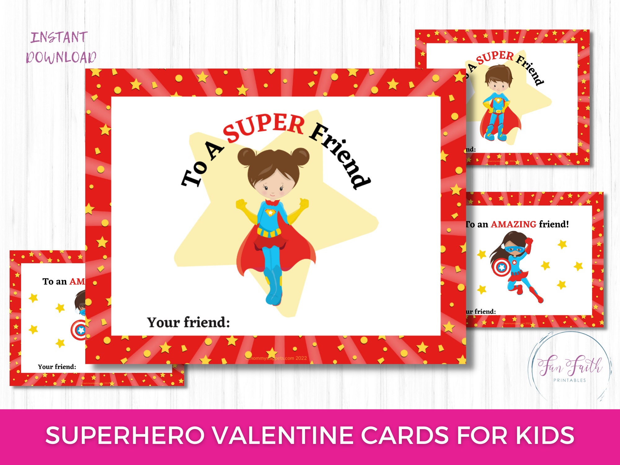 Superhero Printable Valentine Cards for Kids Super Hero | Etsy