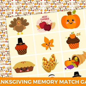 Thanksgiving Memory Match Game – Kids Holiday Printable (digital ...