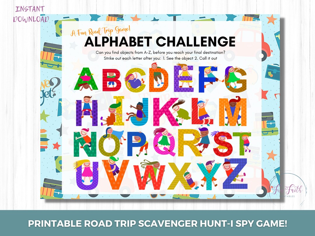 Road Trip Family Game Printable | Alphabet Scavenger Hunt | Alphabet ...