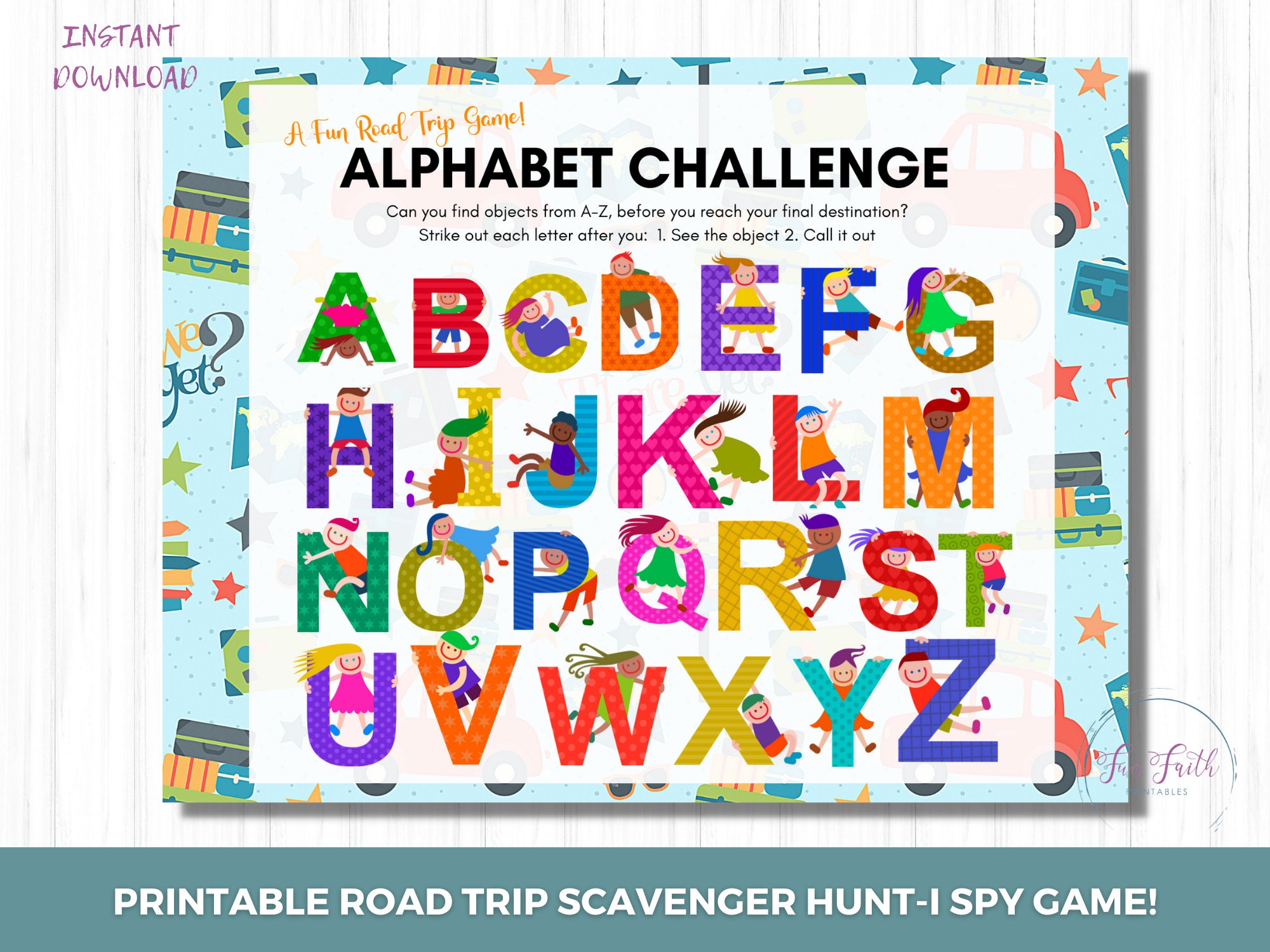 Road Trip Family Game Printable Alphabet Scavenger Hunt Alphabet ...