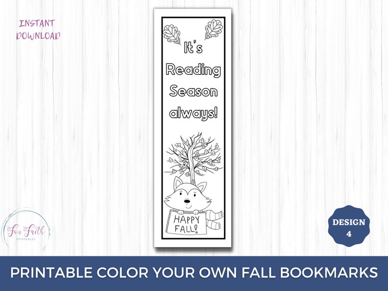 Printable Fall Coloring Bookmarks Cute Bookmark Bookmark Set 4 Color ...