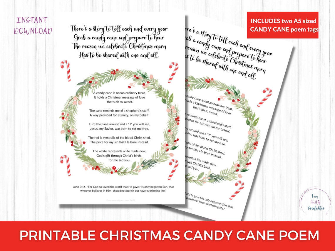 Candy Cane Poem, Christmas Printable, Candy Cane Prayer, Christmas Tag ...