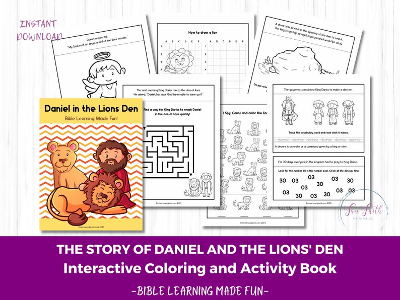 Story of Daniel and the Lions Den Coloring Pages and Activity Book ...