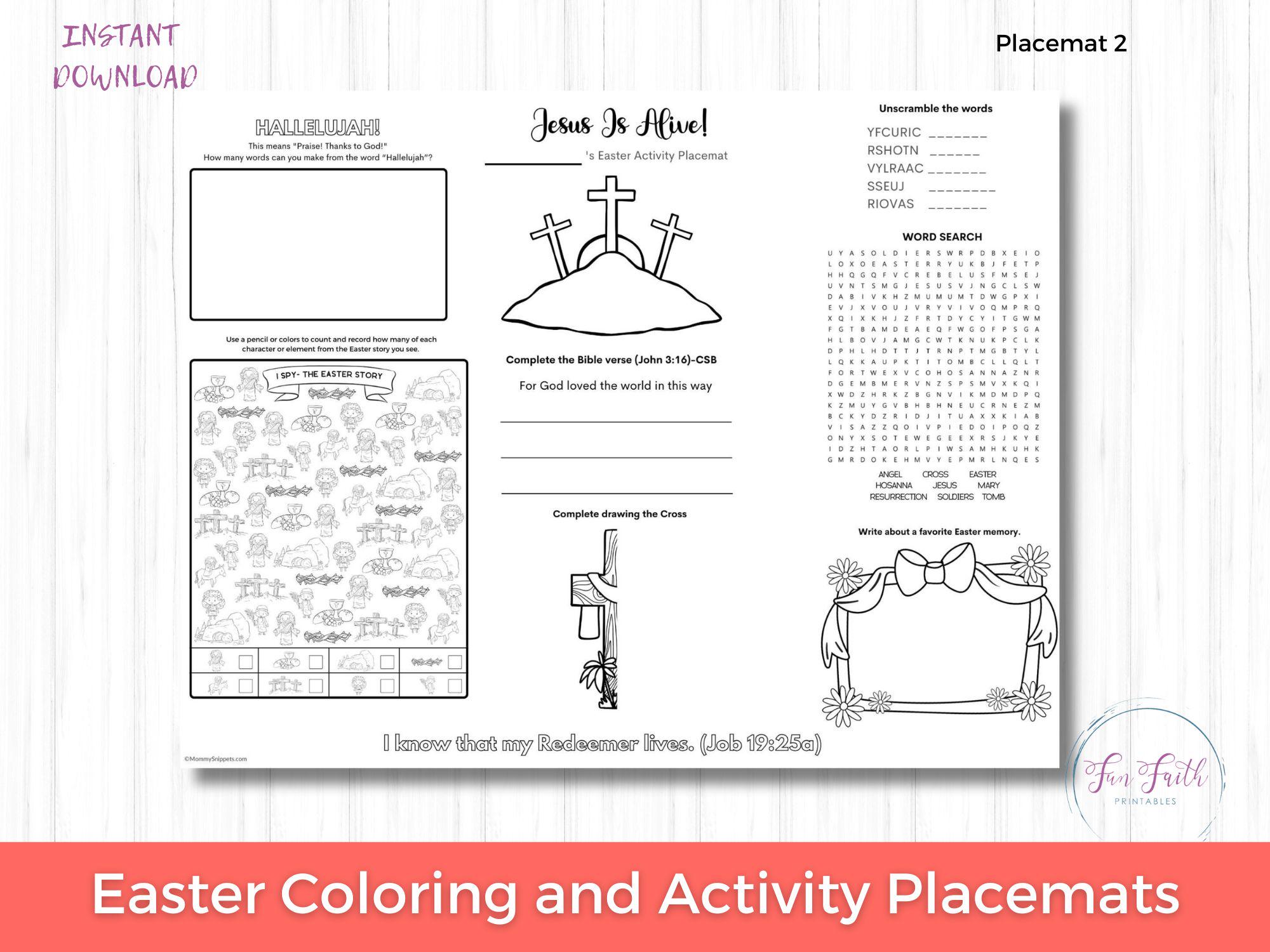 Christian Easter Coloring Placemat, Kids' Activity (digital Download ...