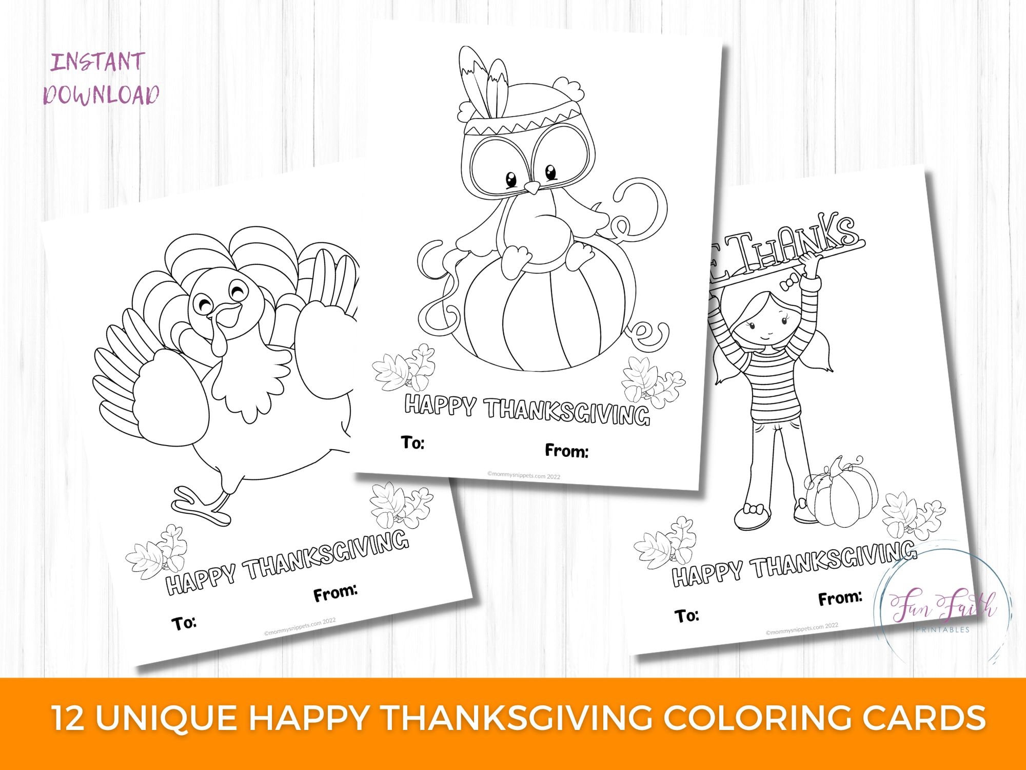 12 Printable Thanksgiving Coloring Cards for Kids, Happy Thanksgiving ...