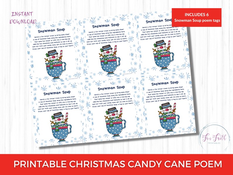 Snowman Soup Poem Tags, Christmas Hot Chocolate Treat (digital Download ...