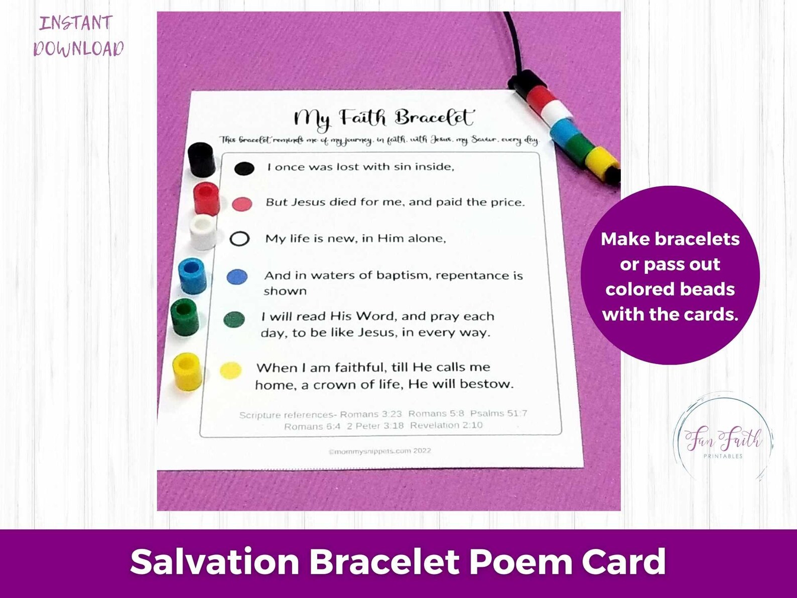 Salvation Bracelet Poem Card, Religious Sunday School Printable ...